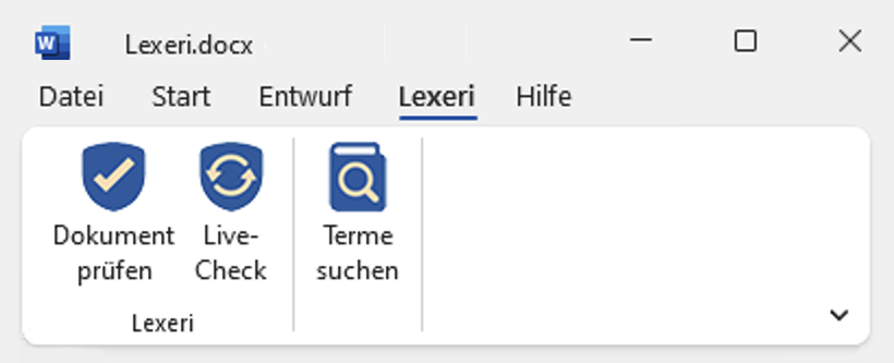 Live-Term-Check und Term-Recherche in Office Add-In – Lexeri Hilfe & Support