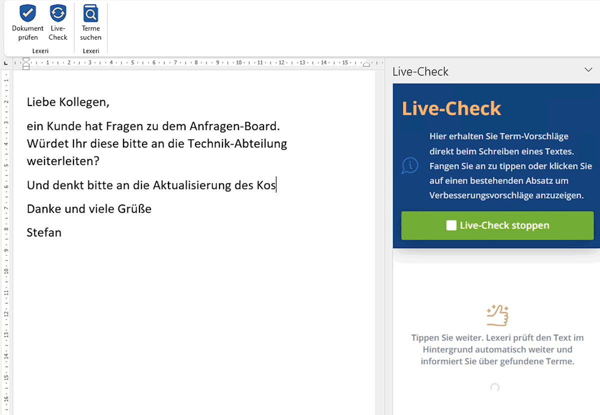 Live term check and term search in the Office add-in – Lexeri Help & Support
